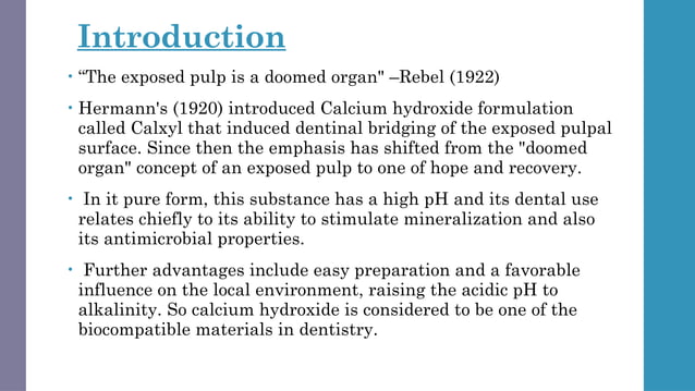 Calcium Hydroxide in Endodontics - Local and Systemic | PPTX