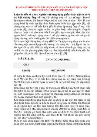 Nghiên cứu ứng dụng phẫu thuật nội soi điều trị hội chứng ống cổ tay ...