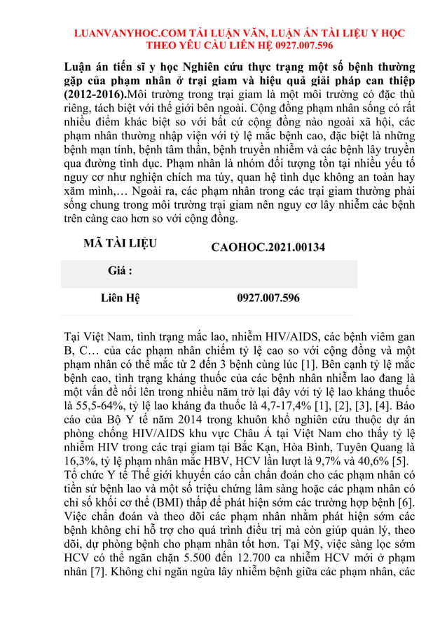 Nghiên cứu thực trạng một số bệnh thường gặp của phạm nhân ở trại giam và hiệu quả giải pháp can ...