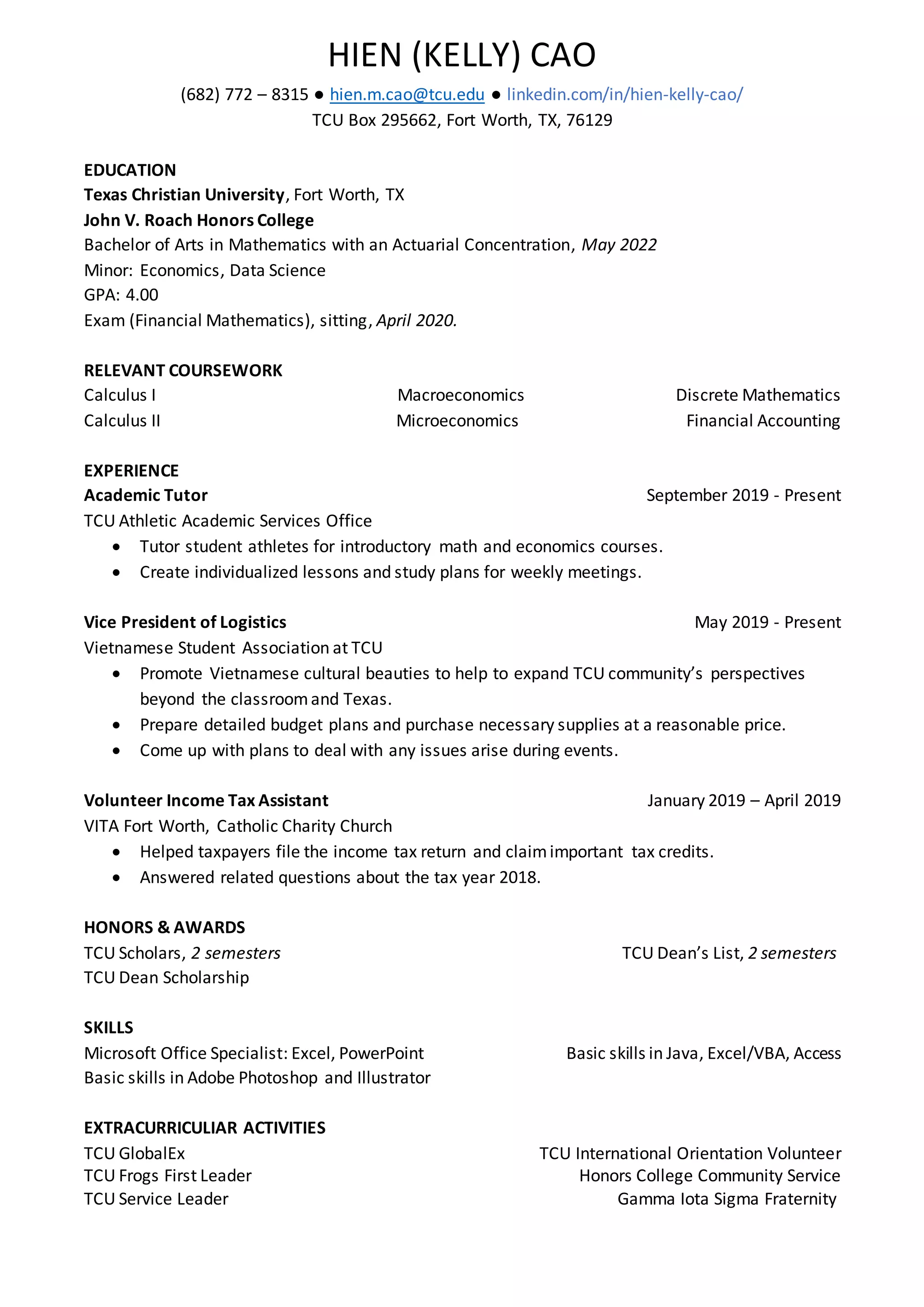 HIen Kelly Cao Resume Updated | PDF