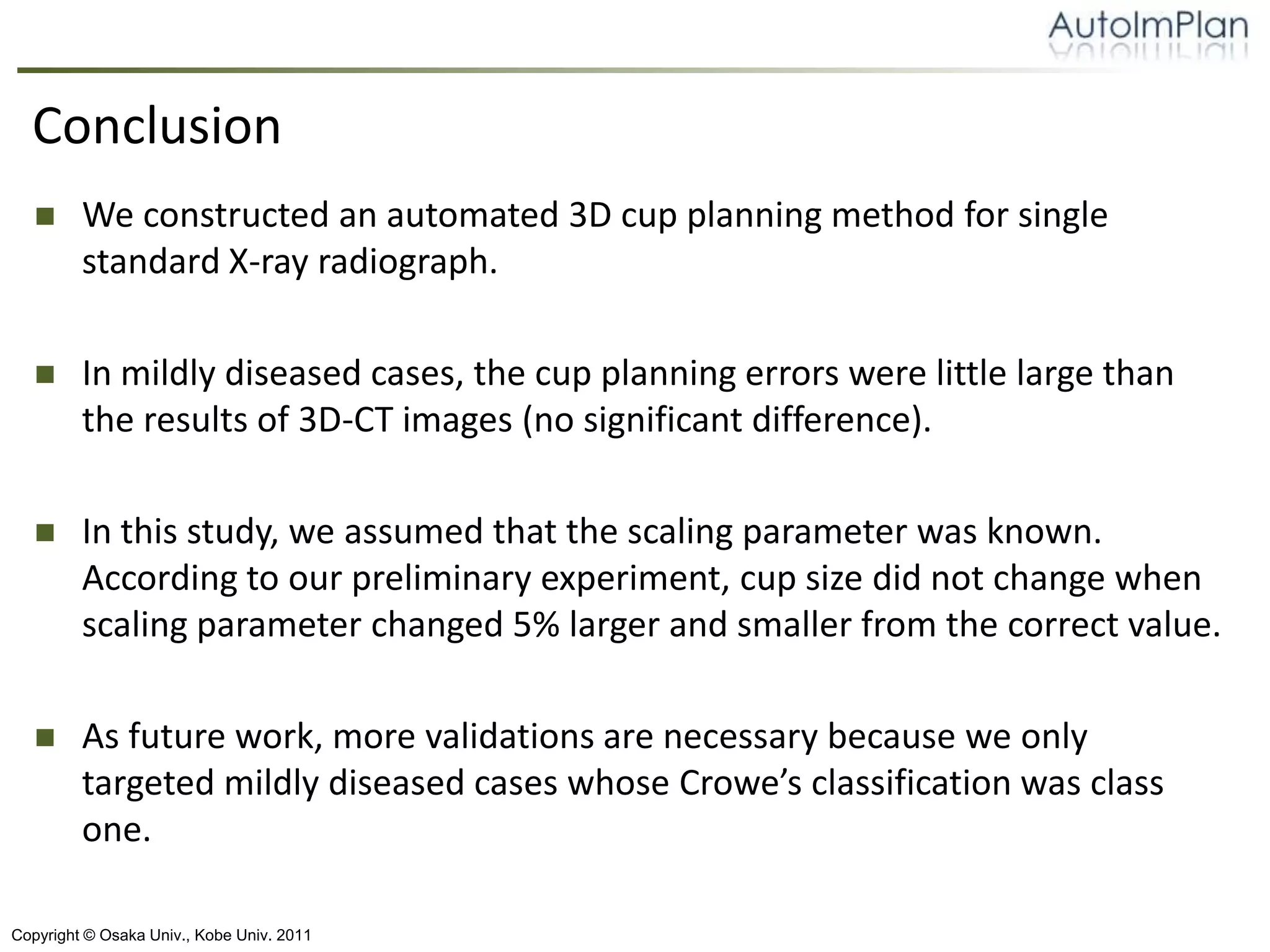 An automated 3D cup planning in total hip arthroplasty from a standard ...
