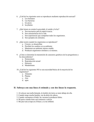 EXAMEN SERES VIVOS | DOC