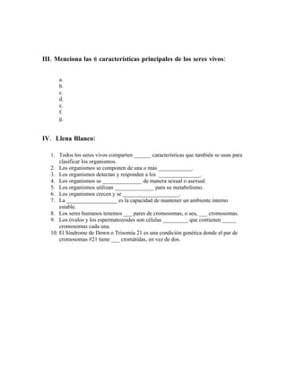 EXAMEN SERES VIVOS | DOC