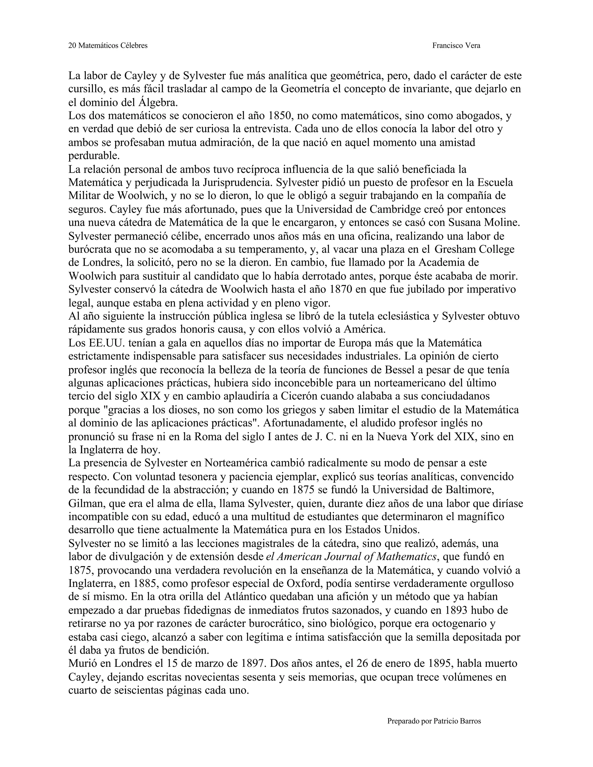 LOS INVARIANTES: CAYLEY Y SYLVESTER | PDF