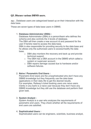 data base management report | PDF