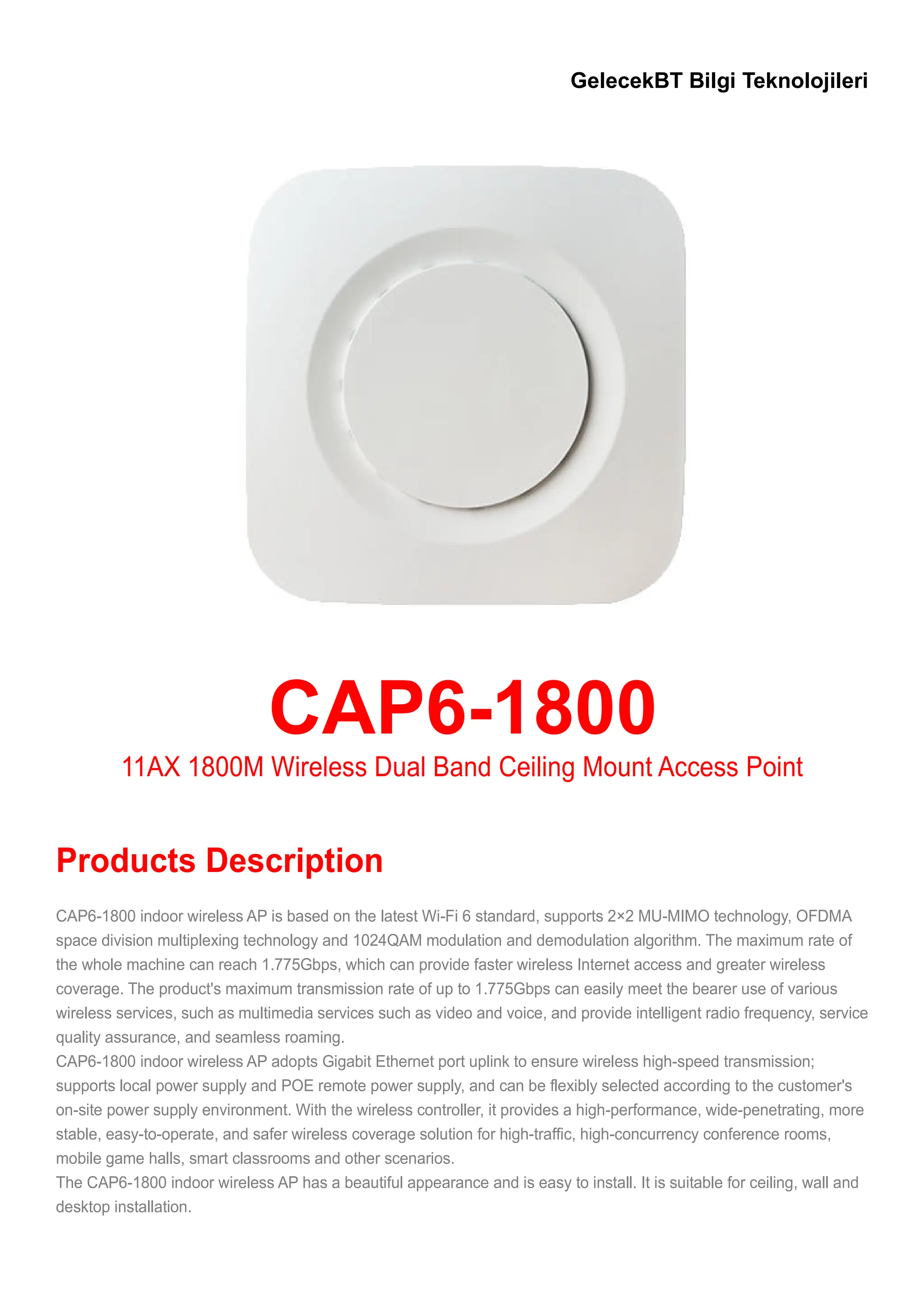 CAP6-1800 Indoor AP Tavan Tipi 2.4Ghz ve 5GHz | PDF