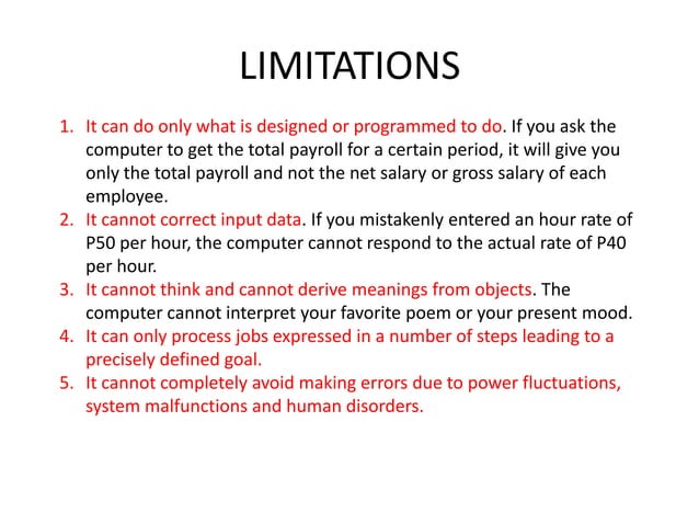 Capabilities and limitations of computer | PPTX | Technology & Computing