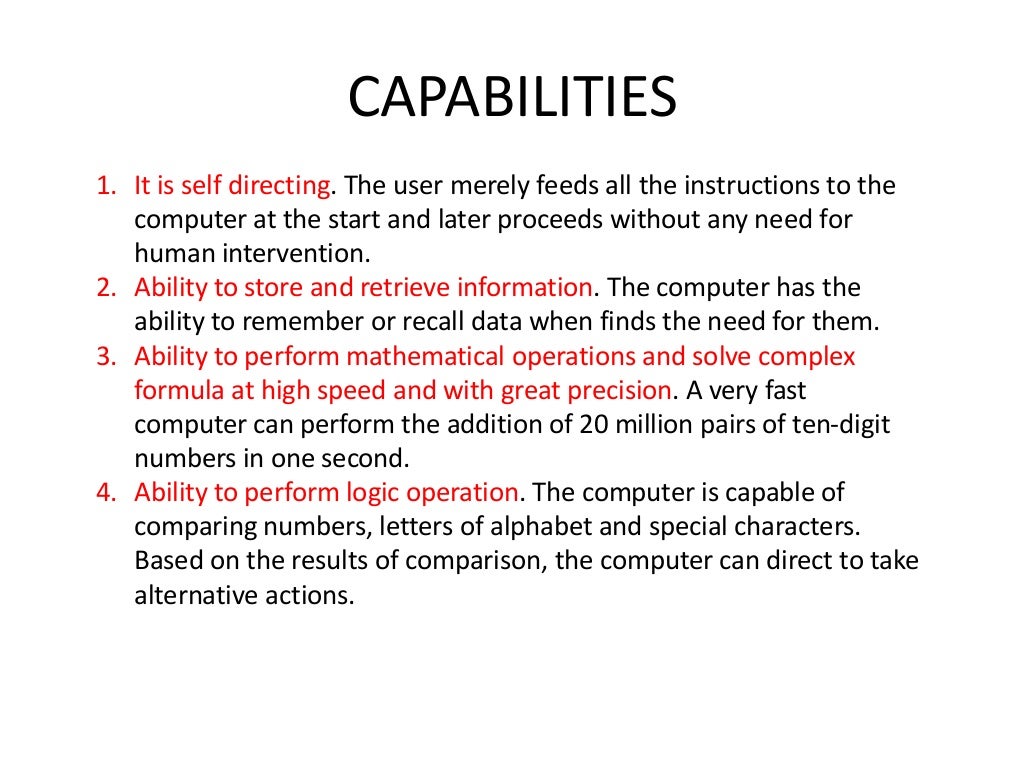 Capabilities and limitations of computer