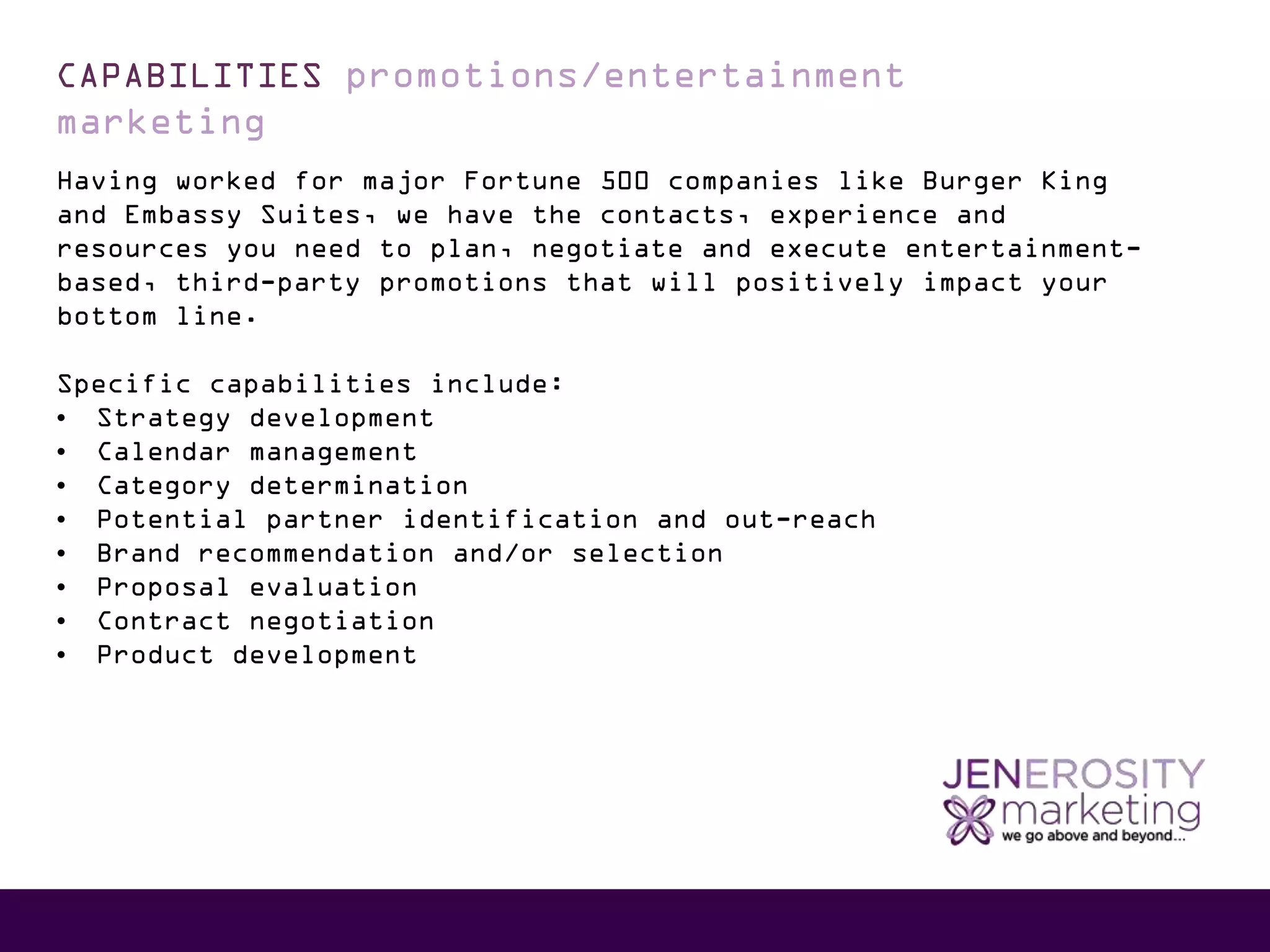 Jenerosity Marketing capabilities presentation | PPT