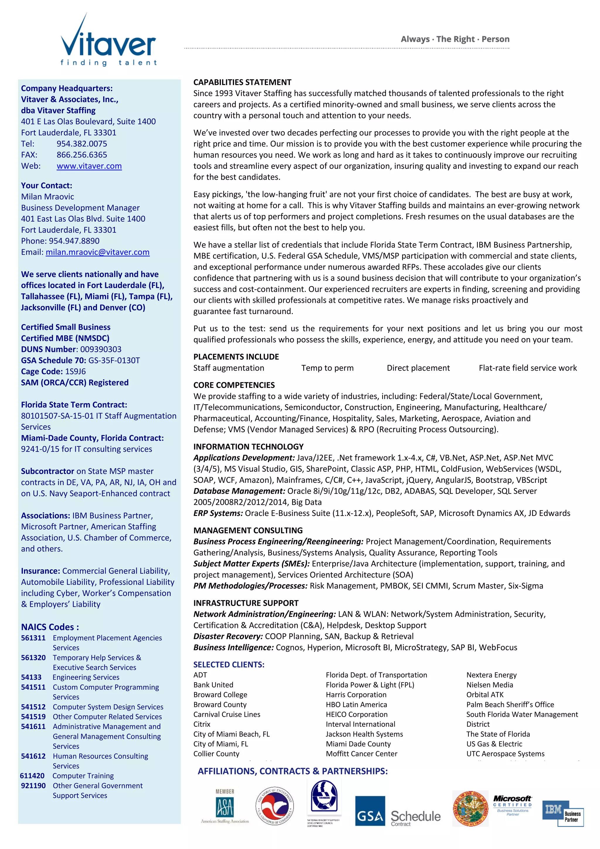 Capabilities Statement(Vitaver Staffing) | PDF