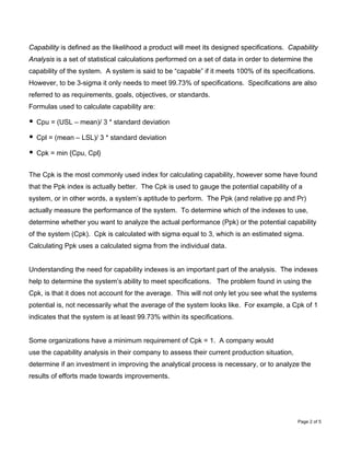 Capability Analysis | PDF