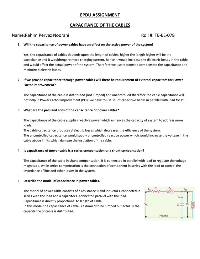 Capacitance of the cables | DOCX