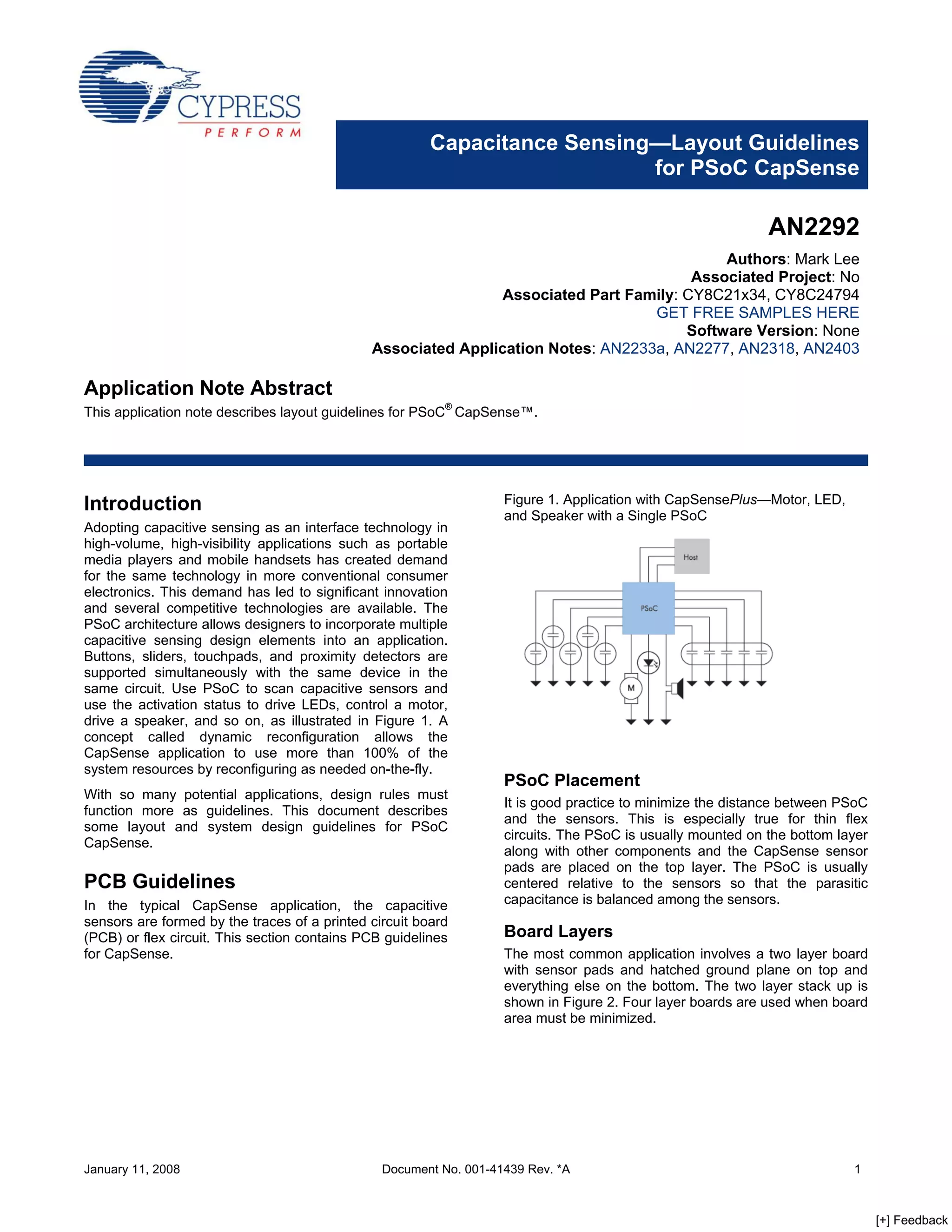 Capacitance Sensing - Layout Guidelines for PSoC CapSense | PDF