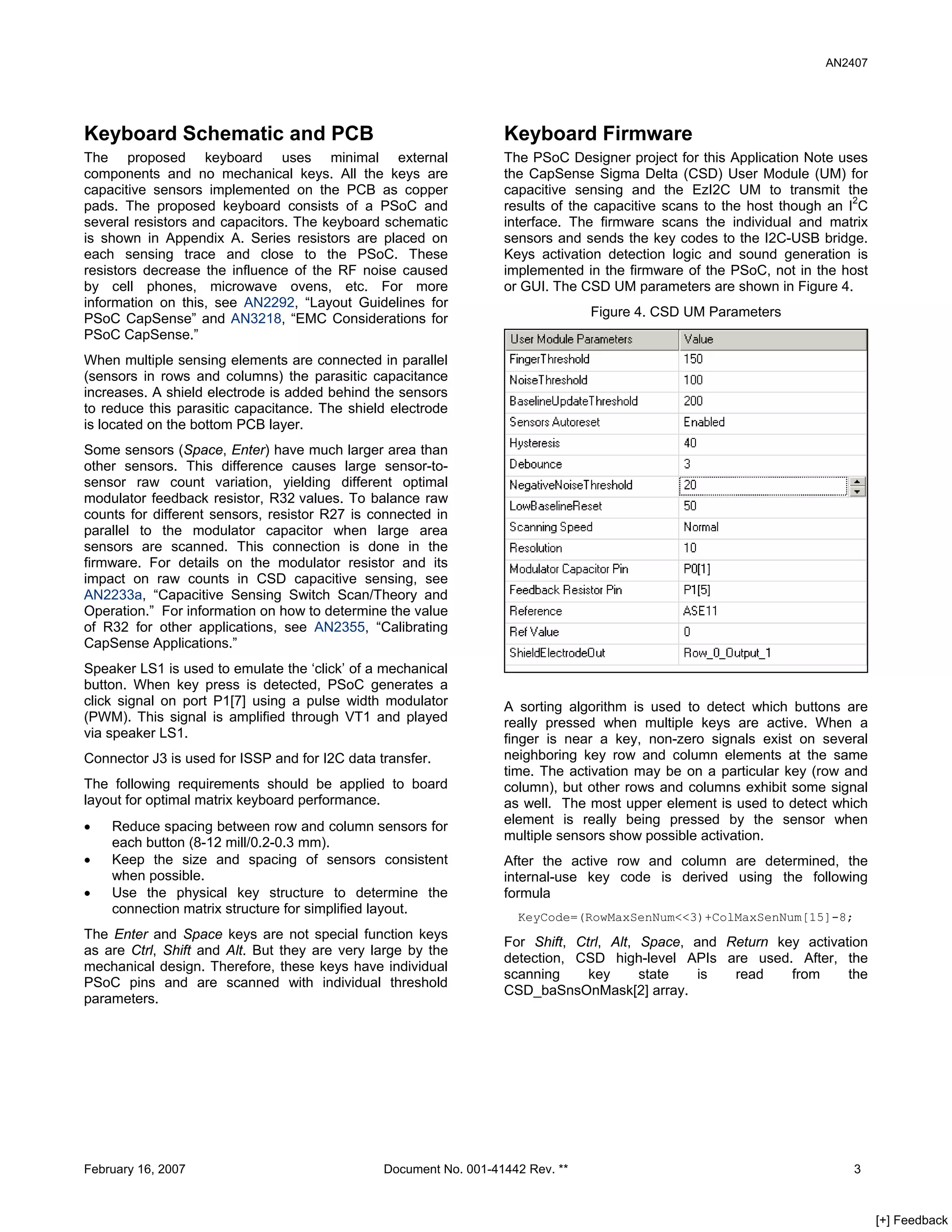 Capacitance Sensing - PC-Compatible USB CapSense Matrix Keyboard | PDF