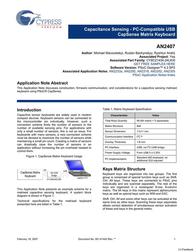 Capacitance Sensing - PC-Compatible USB CapSense Matrix Keyboard | PDF ...