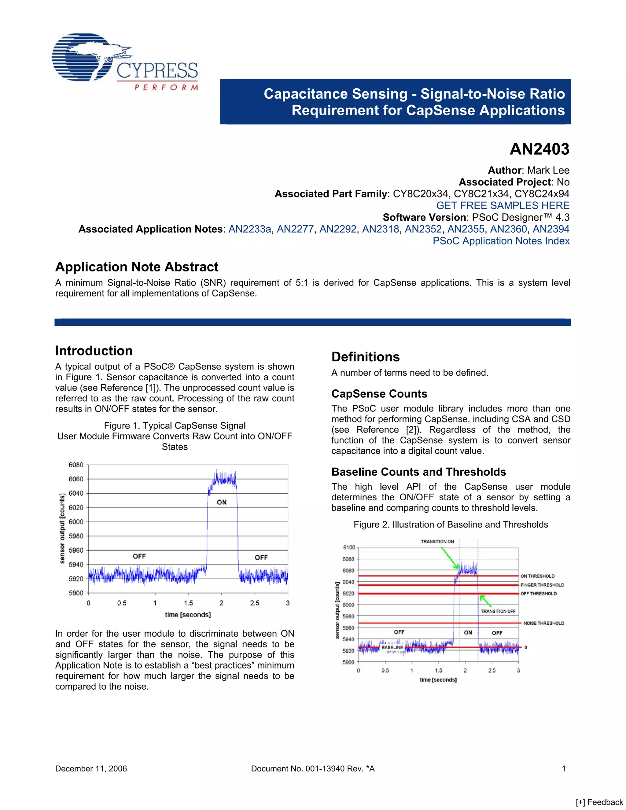 Capacitance Sensing - Signal-to-Noise Ratio Requirement for CapSense ...