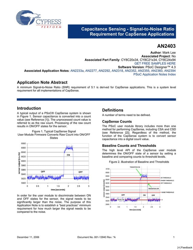 Capacitance Sensing - Signal-to-Noise Ratio Requirement for CapSense Applications | PDF