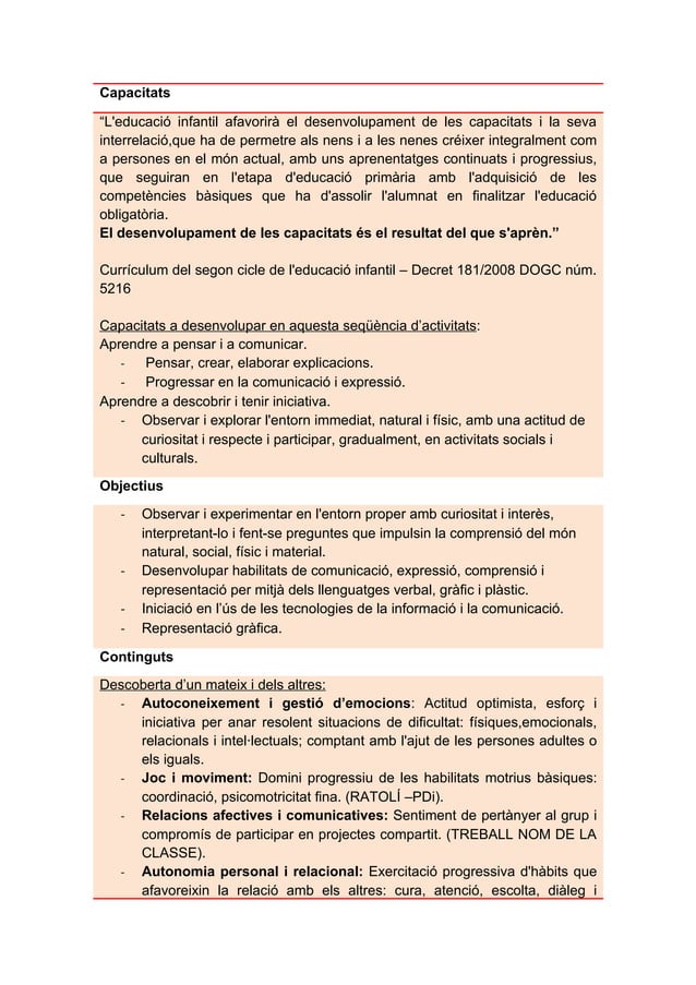 Capacitats, objectius i continguts | DOC
