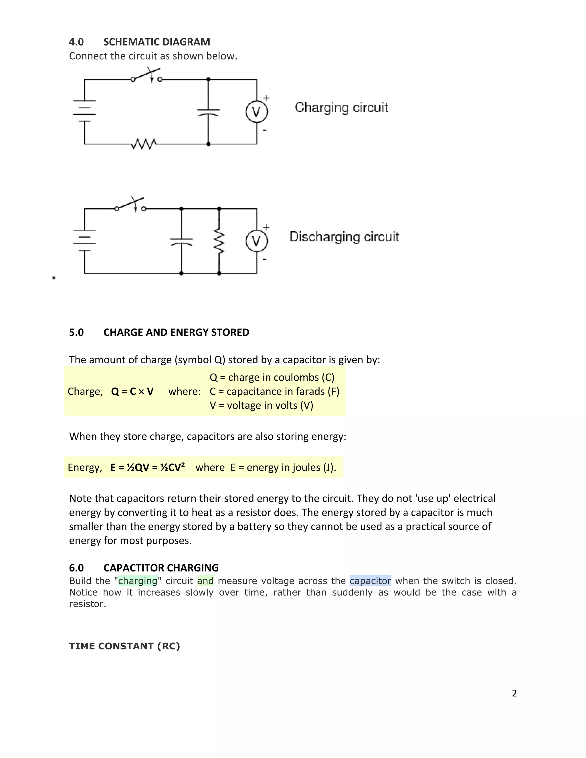 Capacitor experiment | DOC