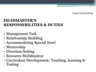 Capacity Building at School & the Headmaster's Role - PPT | PPTX