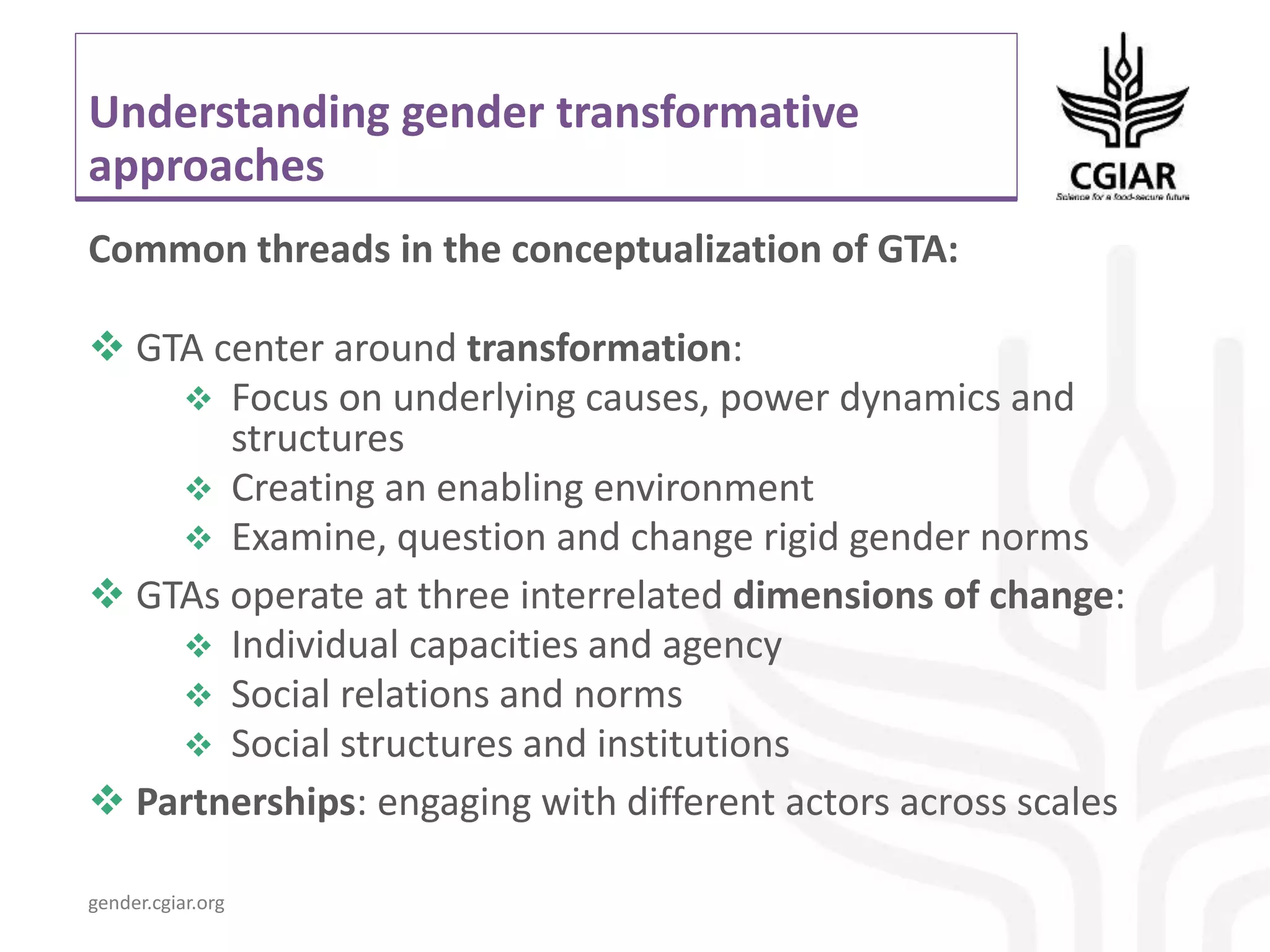 Gender transformative approaches in agriculture | PPTX