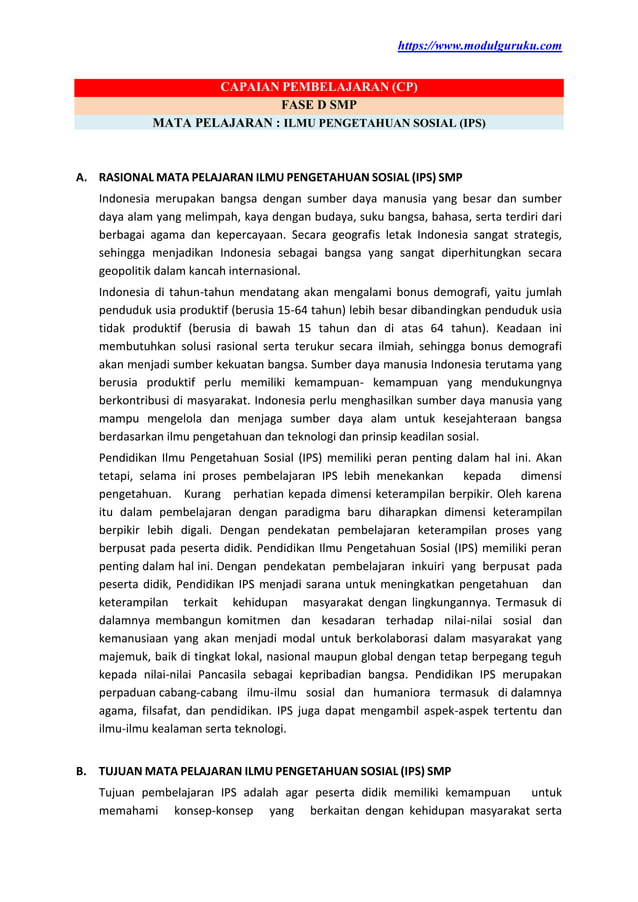 Capaian Pembelajaran (CP) Fase D IPS | DOCX