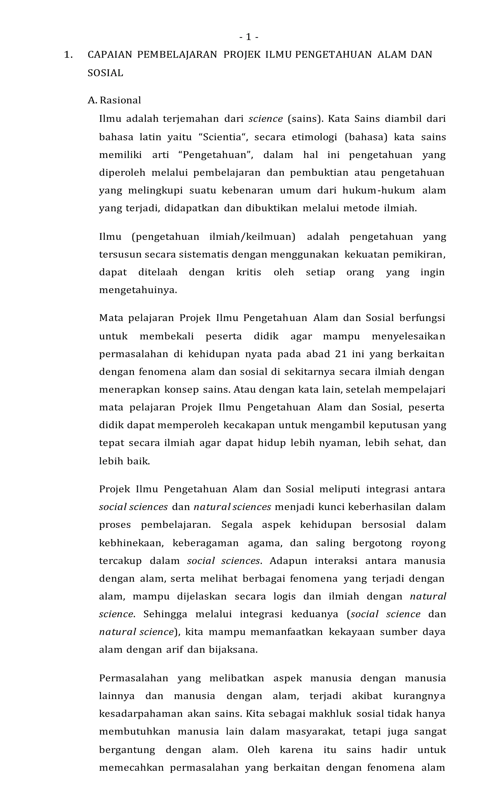 CAPAIAN PEMBELAJARAN PROJEK ILMU PENGETAHUAN ALAM DAN SOSIAL.docx