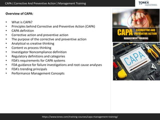 CAPA (Corrective and Preventive Action) Management : Tonex Training | PPTX