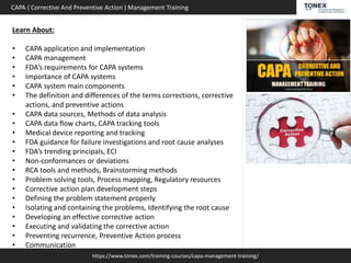 CAPA (Corrective and Preventive Action) Management : Tonex Training | PPTX