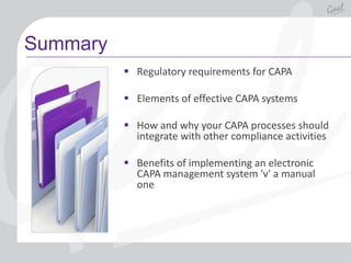 Implementing an effective Electronic CAPA Management System | PPTX