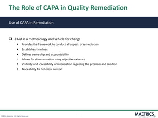 Effective Use of CAPA in Remediating Quality Management Systems | PPTX