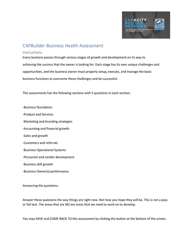 Small Business Health Assessment Handout | PDF | Sales | Business