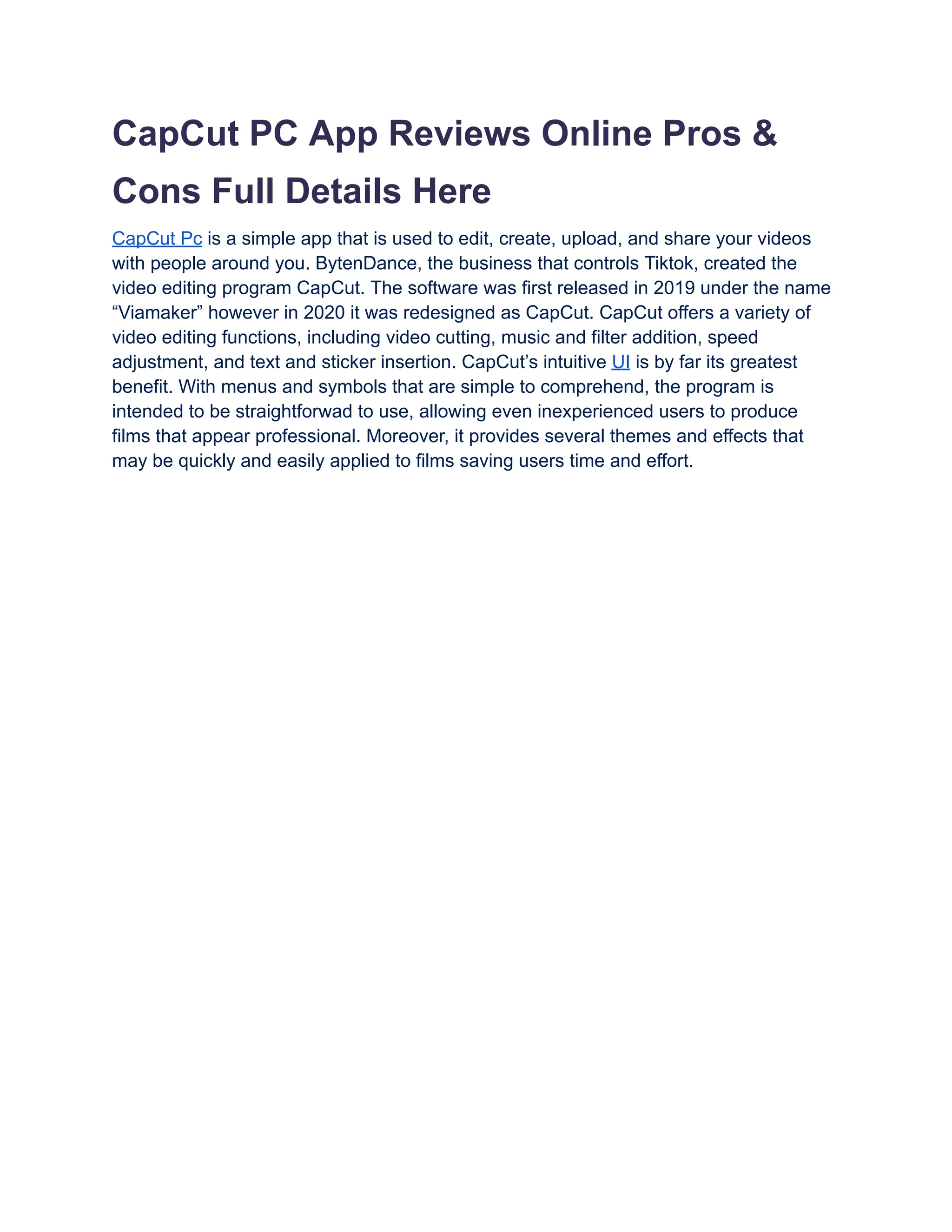 CapCut PC App Reviews Online Pros & Cons Full Details Here.pdf