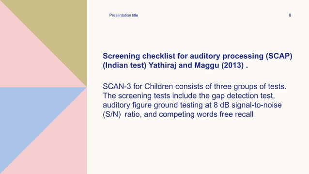CAPD Screening and checklists for paediatric population | PPTX | Brain ...