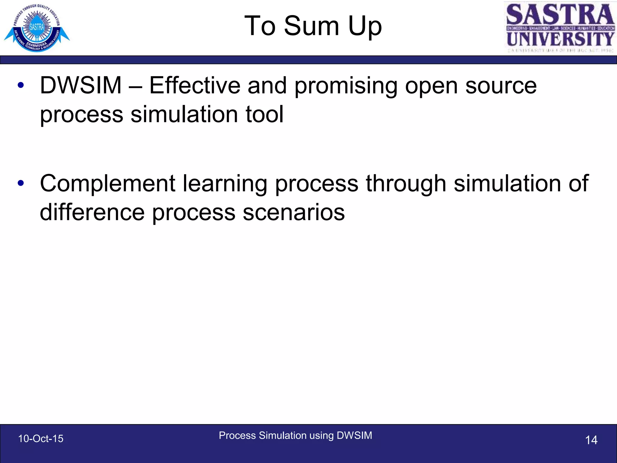 Process Simulation using DWSIM | PPTX