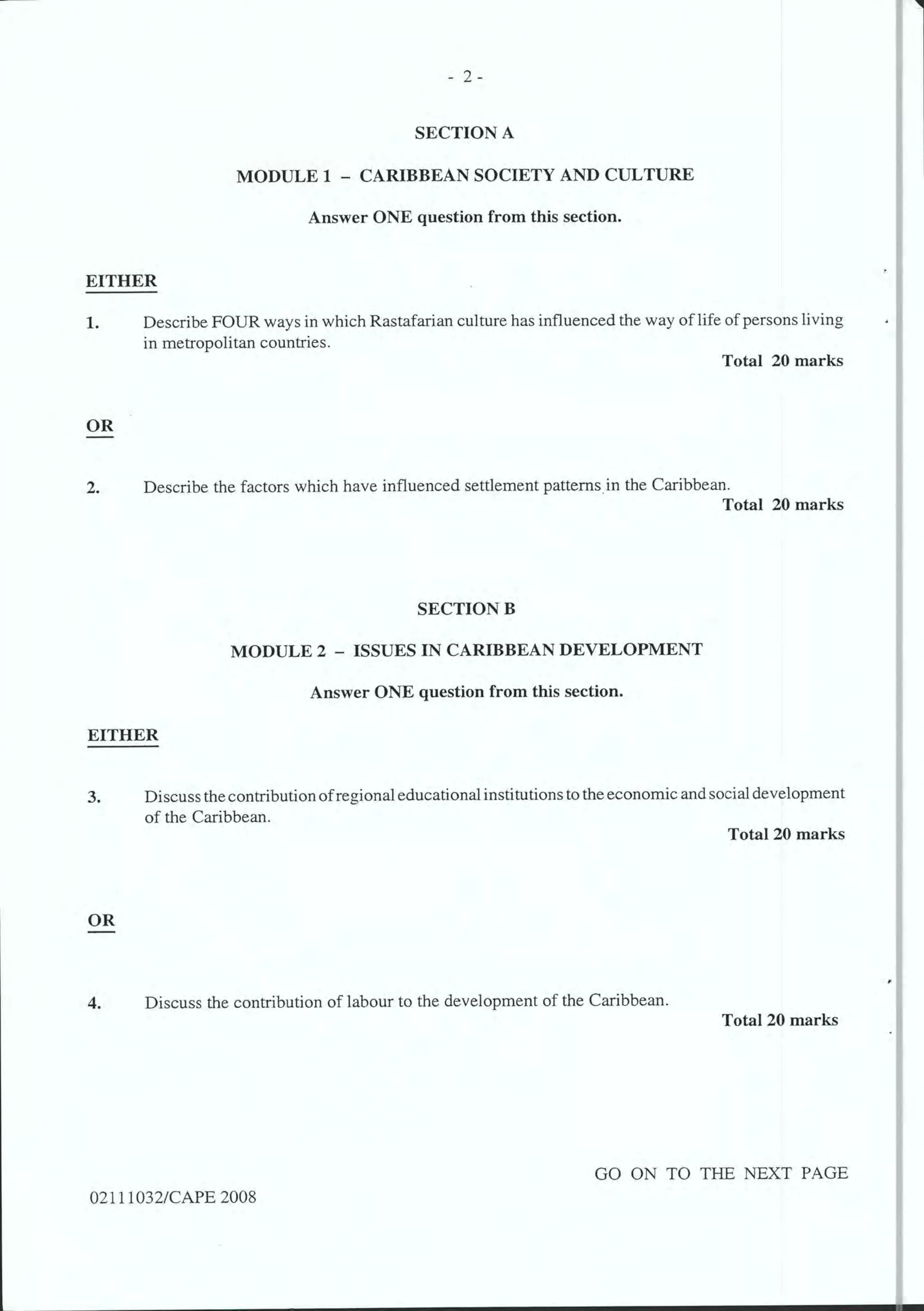 Cape Caribbean Studies: 2006-2016 past-papers | PDF