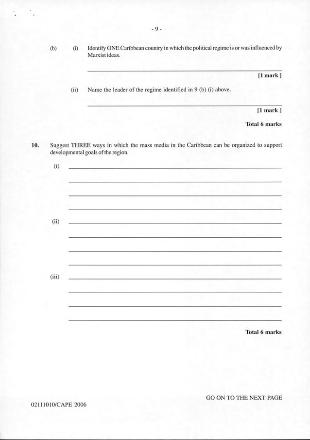 Cape Caribbean Studies: 2006-2016 past-papers | PDF
