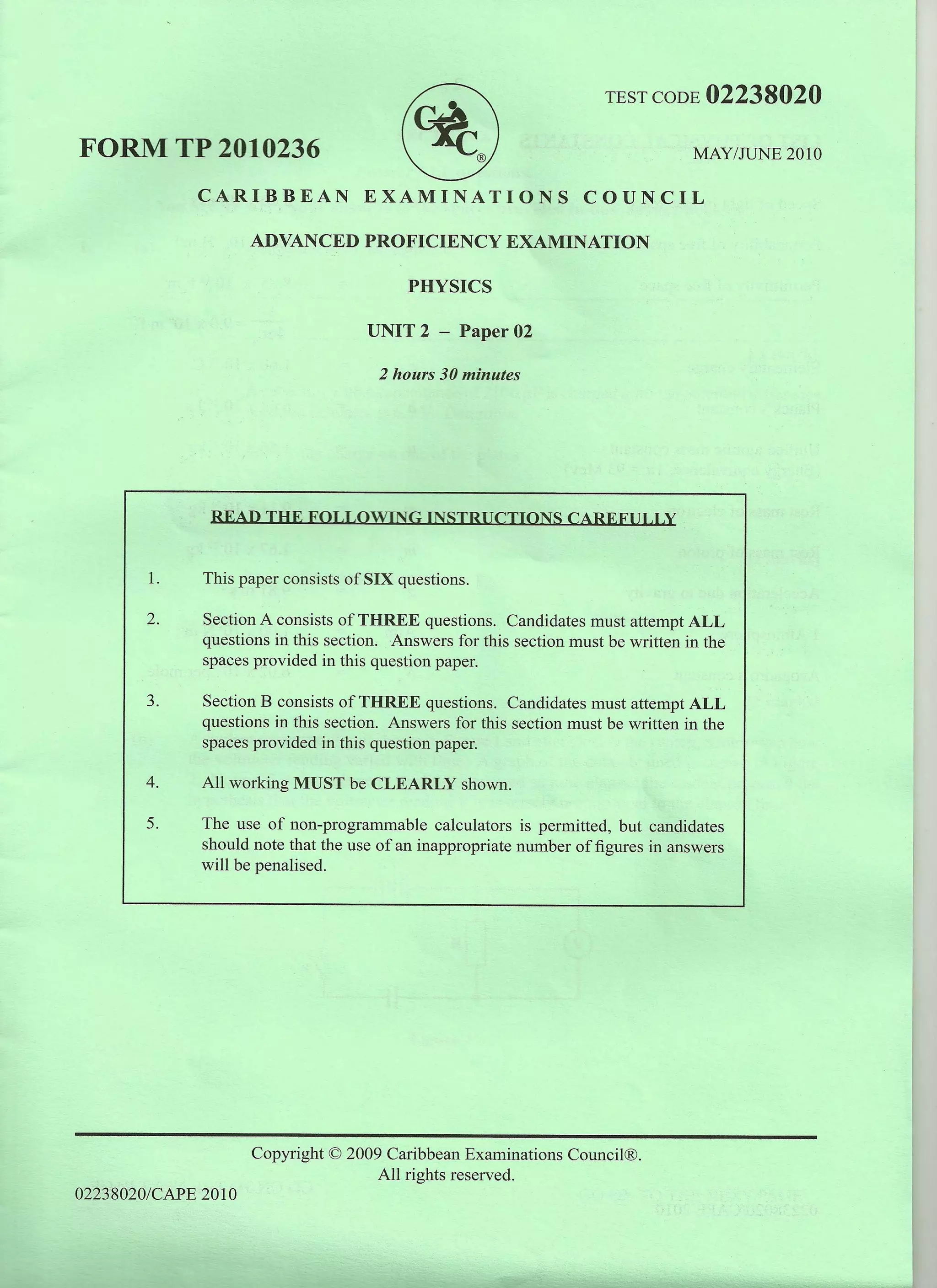 Cape physics U2 Paper 2 2010 | PDF