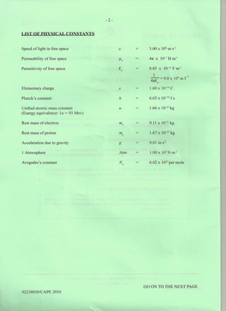 Cape physics U2 Paper 2 2010 | PDF
