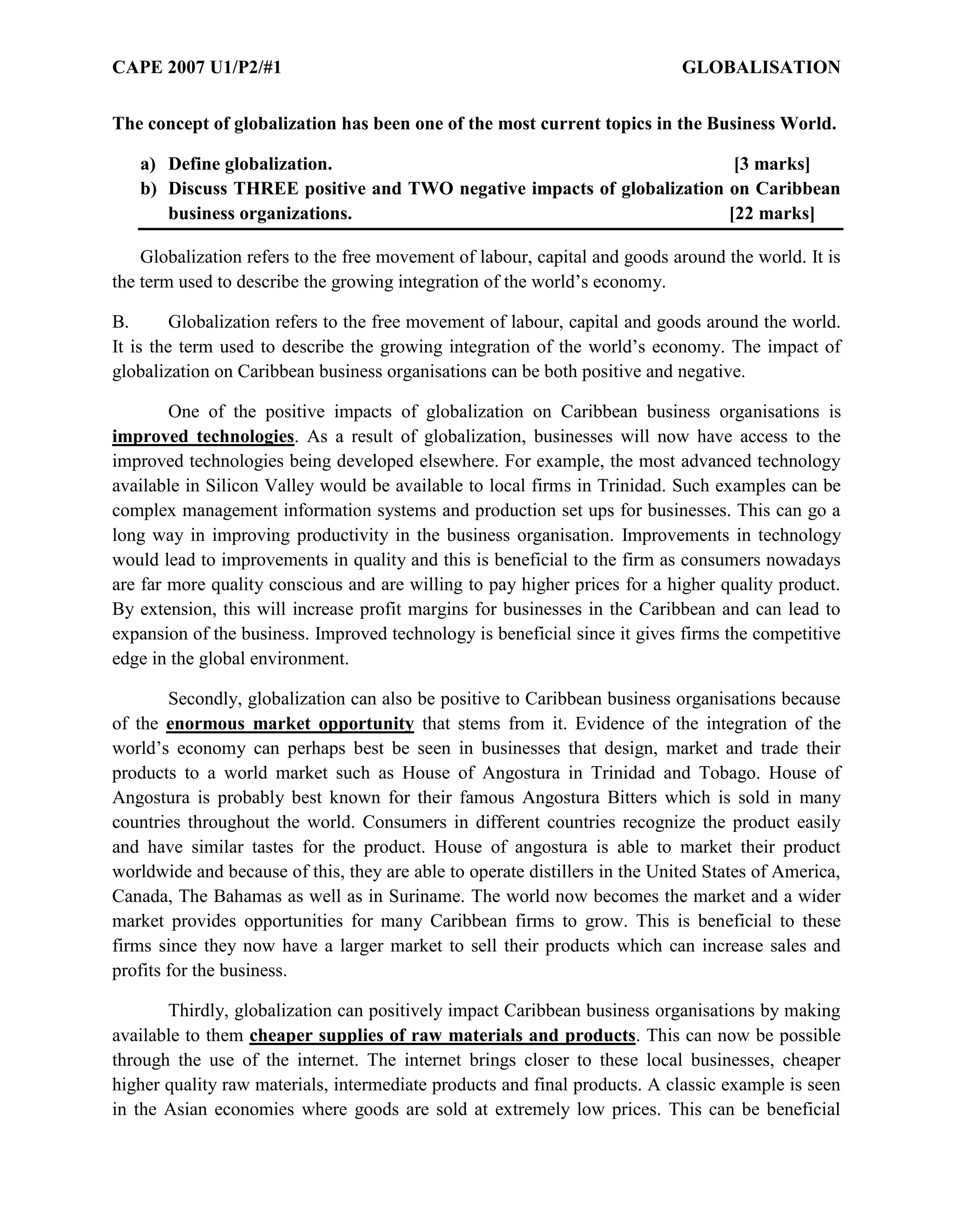 MANAGEMENT OF BUSINESS Cape '07 u1 p2 #1 | DOCX