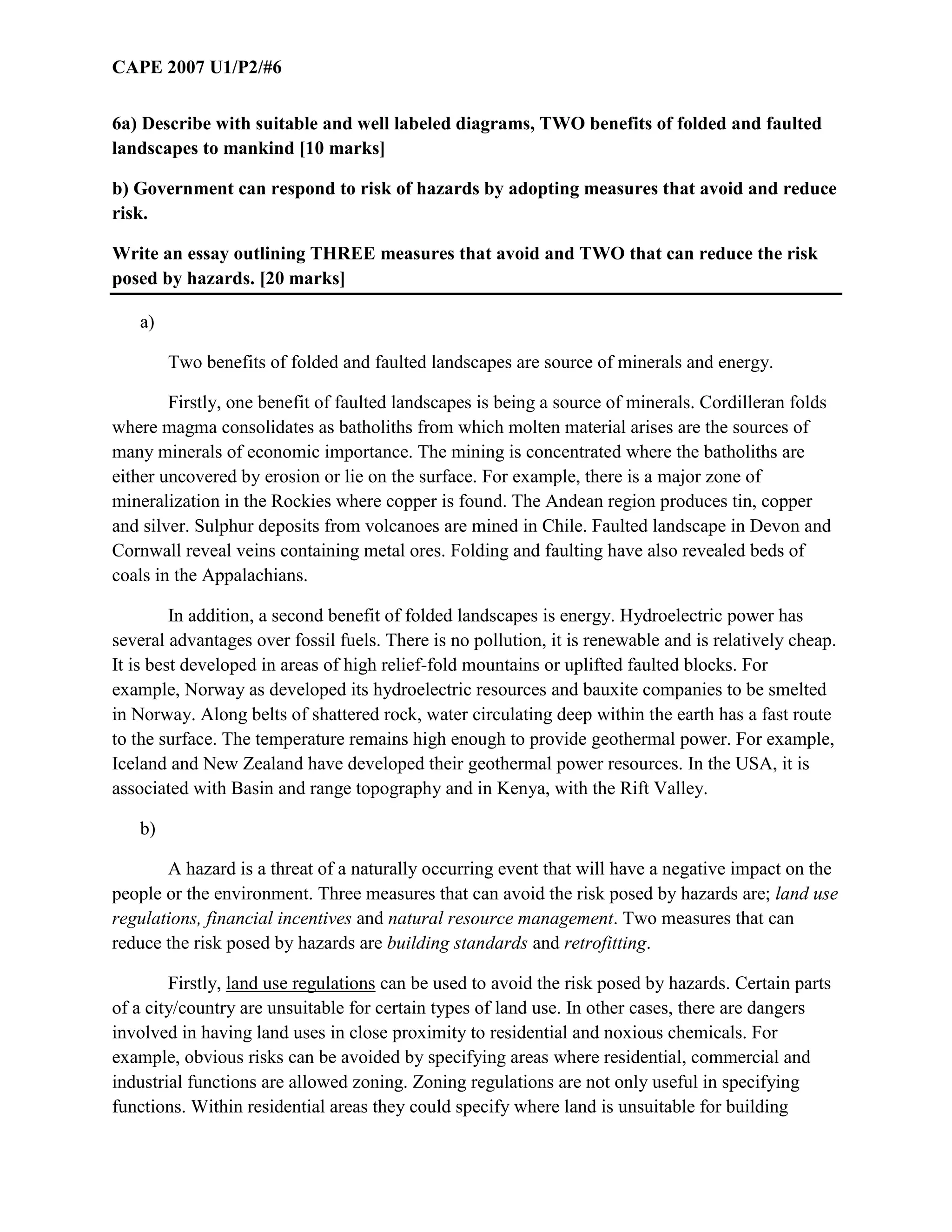 CAPE Geography Cape '07 u1 p2 #6 | PDF