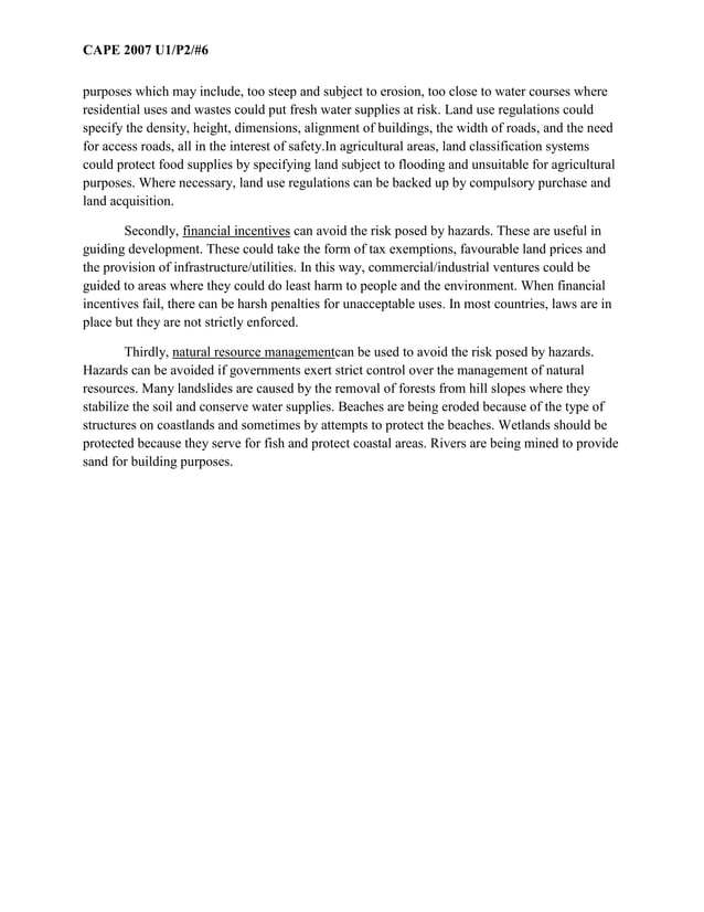 CAPE Geography Cape '07 u1 p2 #6 | PDF