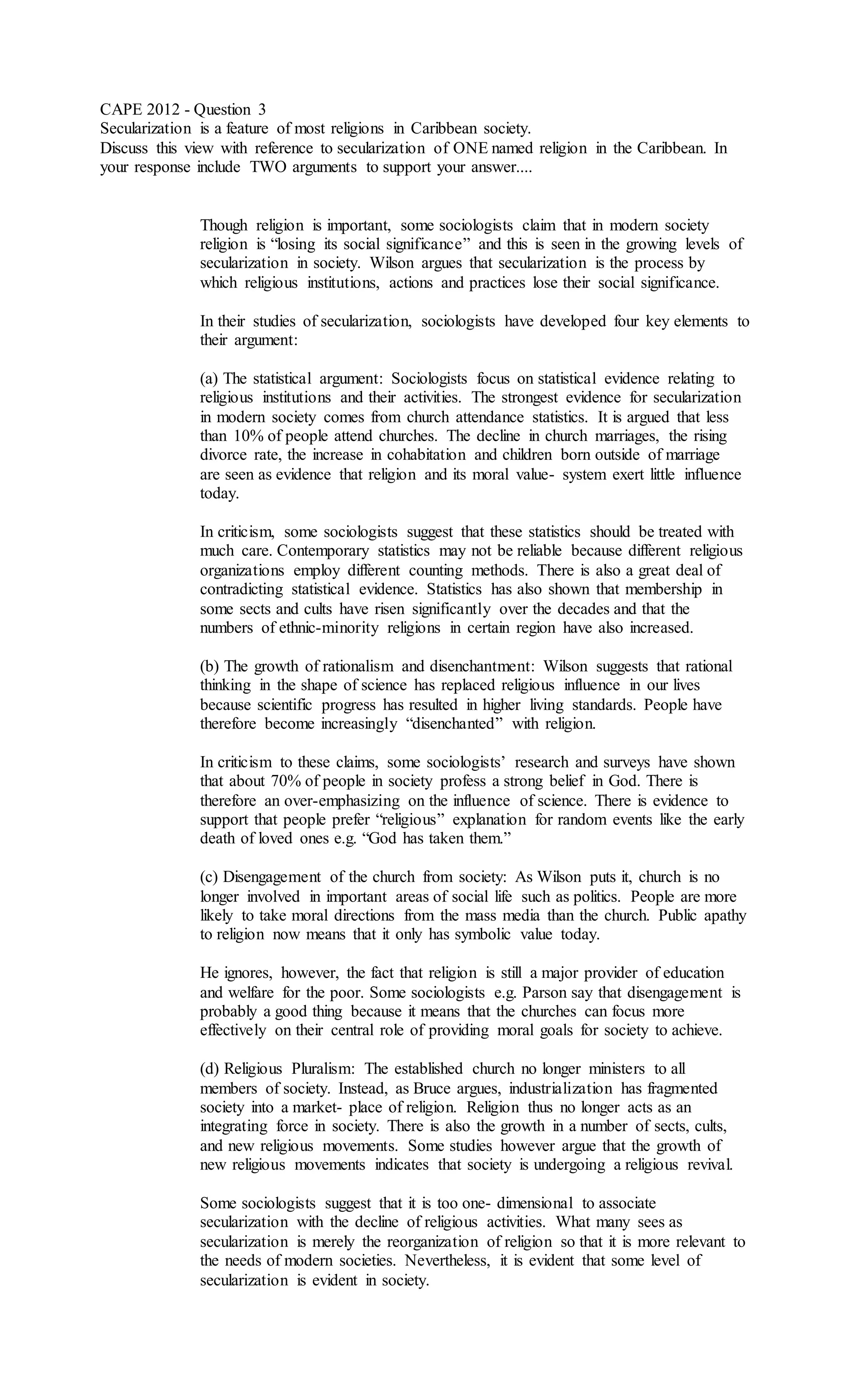 CAPE Sociology 2012 m2 q4 | DOCX