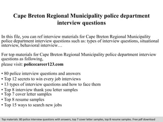 Cape breton regional municipality police department interview questions ...