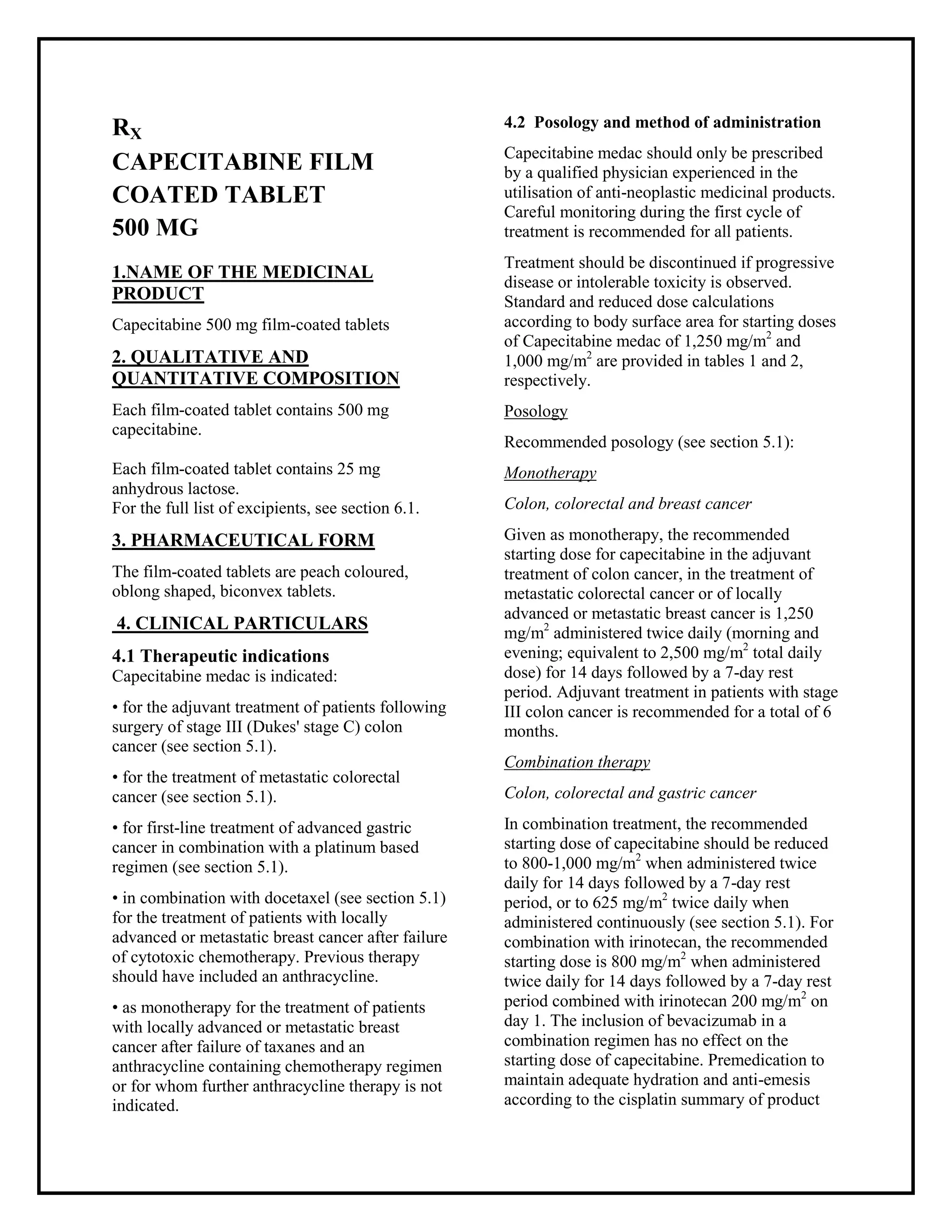 Capecitabine 500 mg film coated tablets smpc- taj pharmaceuticals | PDF