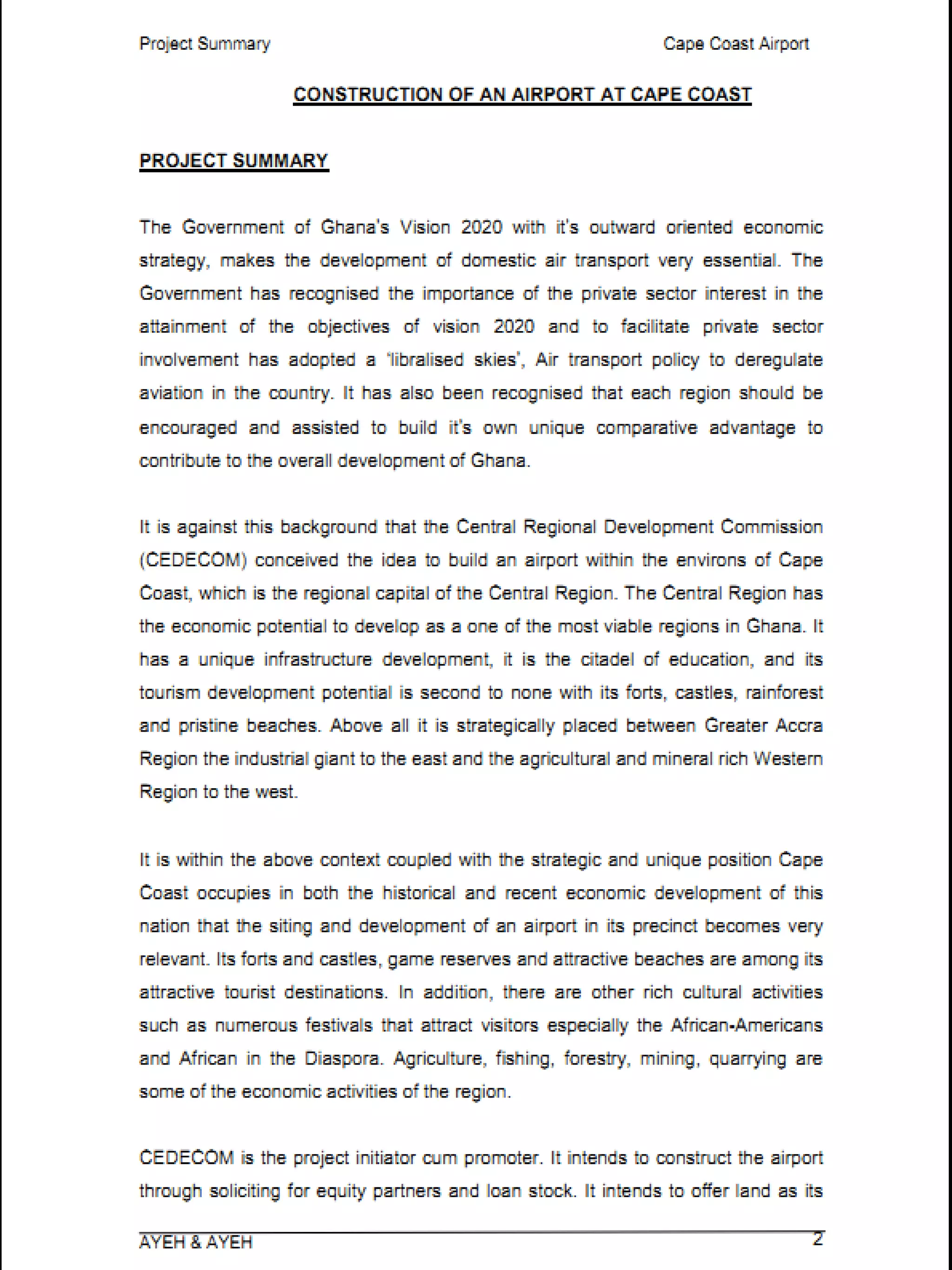 Cape coast Airport project summary | PPT