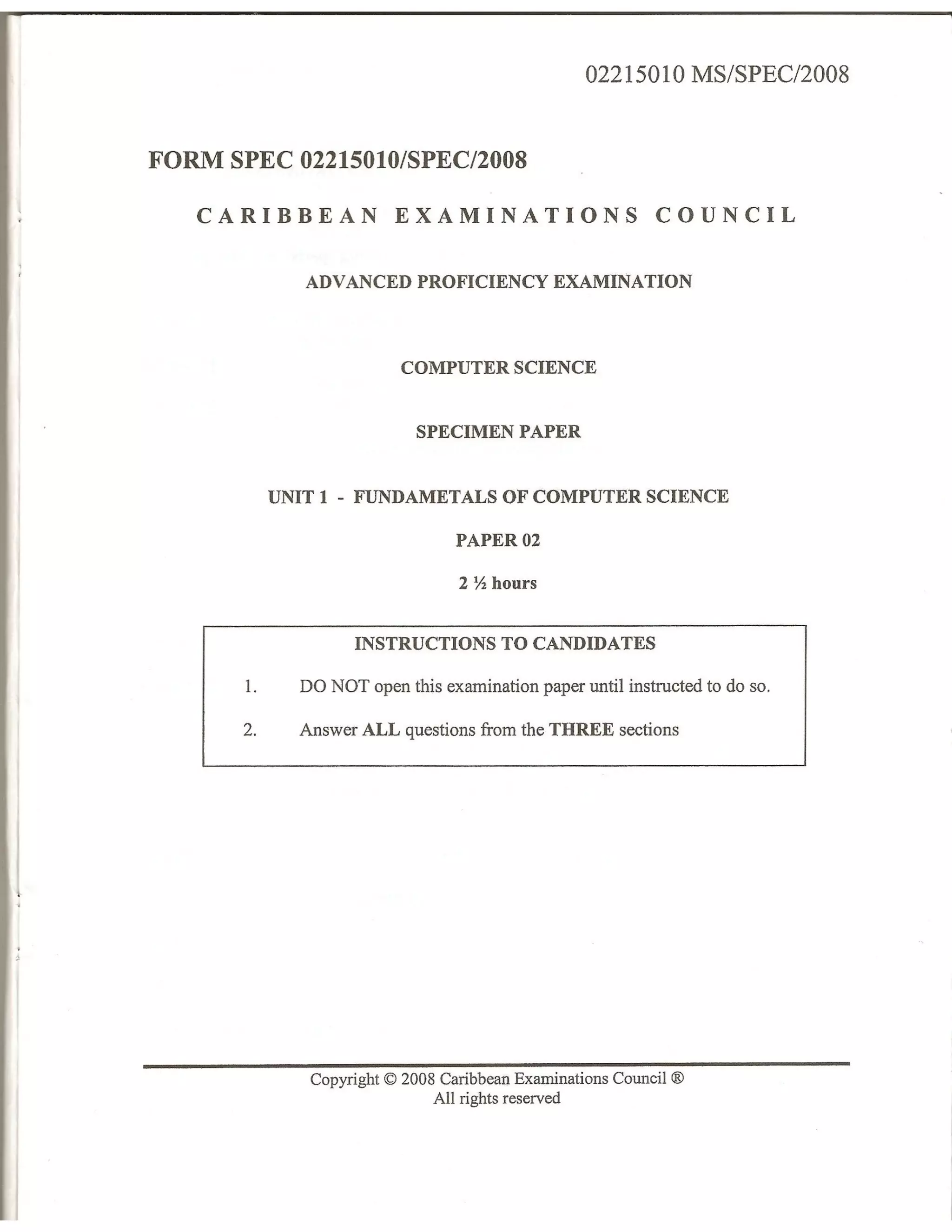 Cape computer science specimen paper 08 | PDF | Free Download