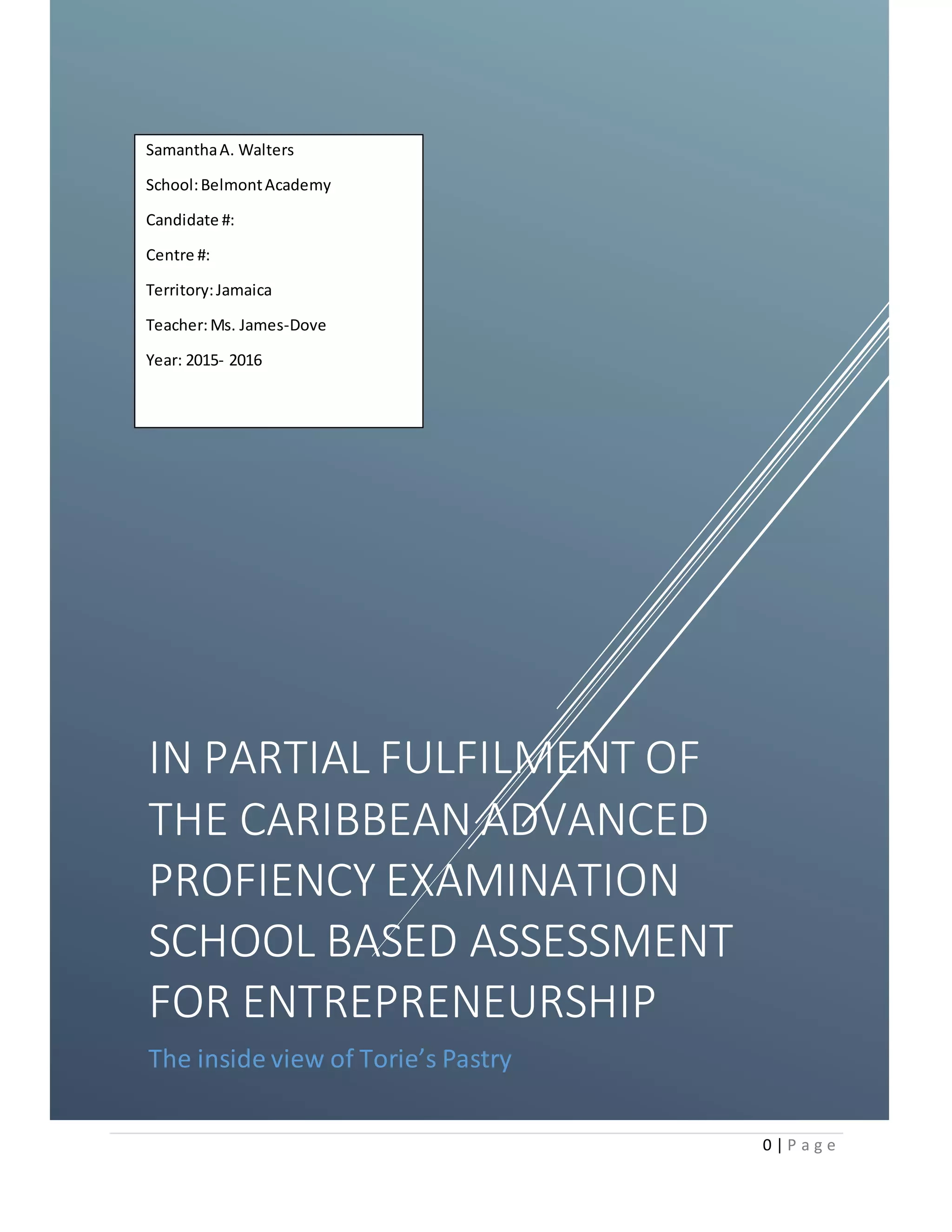 CAPE Entrepreneurship Unit 1 SBA | DOCX