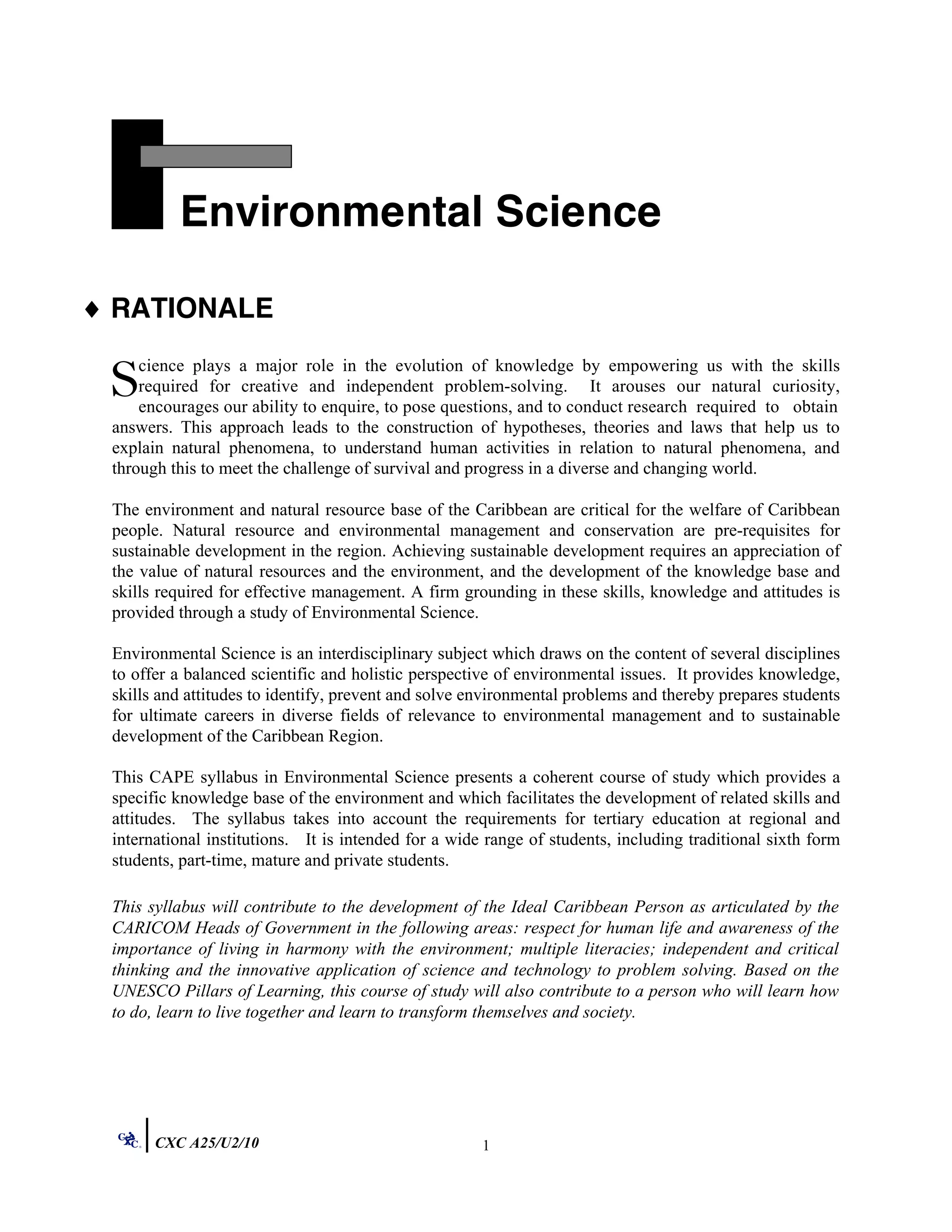 Cape Environmental Science syllabus | PDF