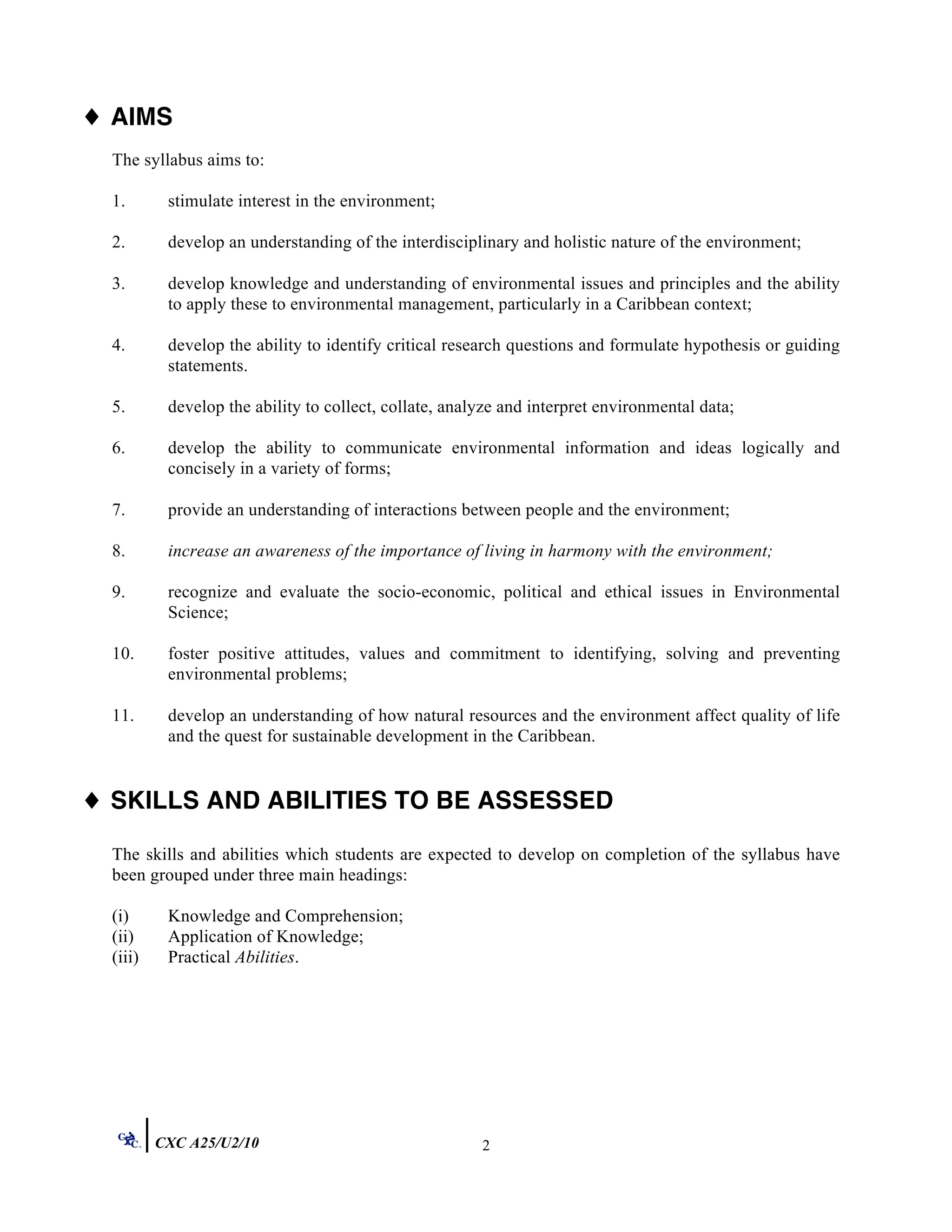 Cape Environmental Science syllabus | PDF